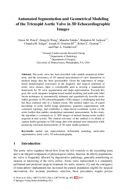 (PDF) Automated Segmentation and Geometrical Modeling of the Tricuspid Aortic Valve in 3D ...