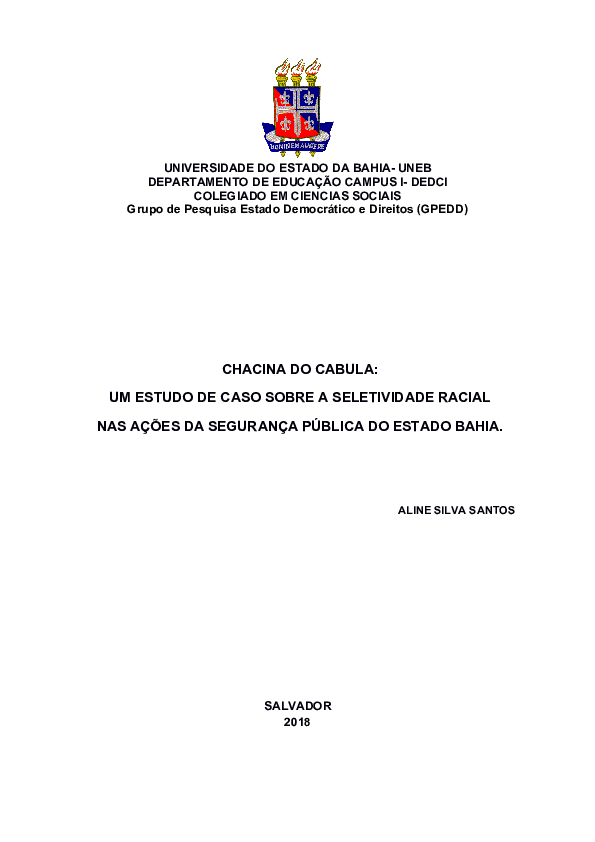 (PDF) CHACINA DO CABULA: UM ESTUDO DE CASO SOBRE A SELETIVIDADE RACIAL ...