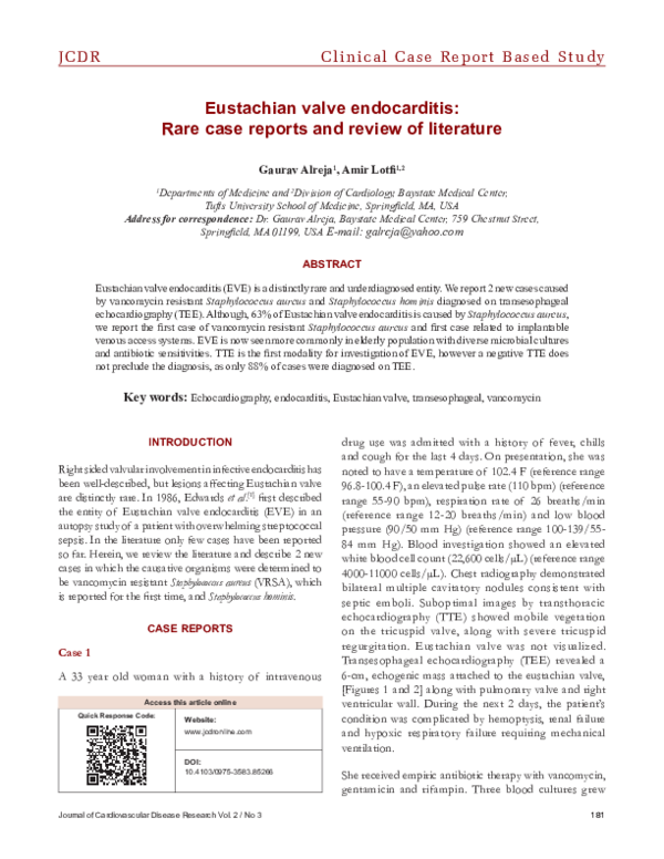 (PDF) Eustachian valve endocarditis: Rare case reports and review of ...