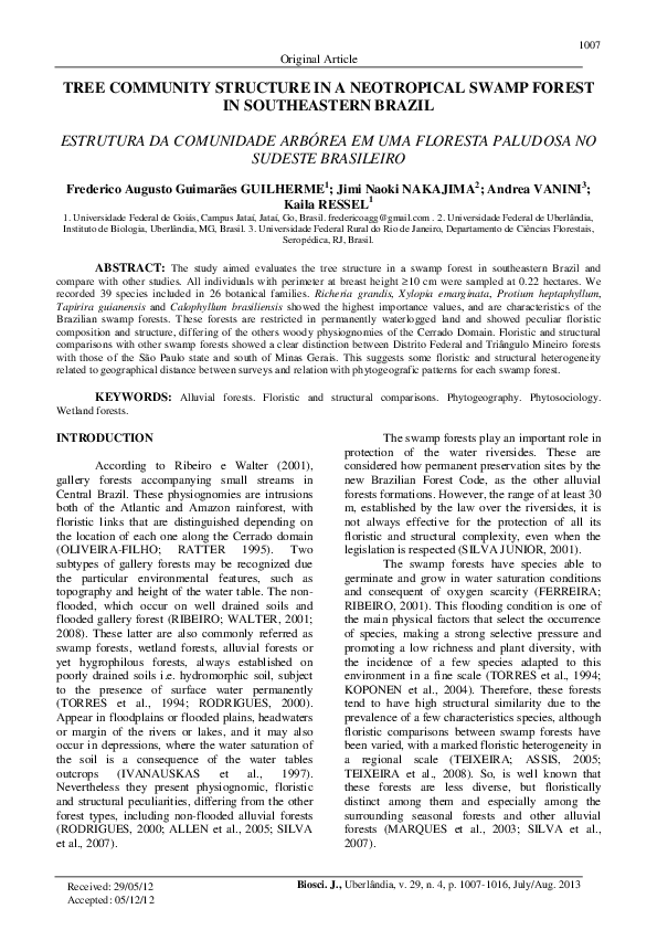 (PDF) Tree community structure in a neotropical swamp forest in ...