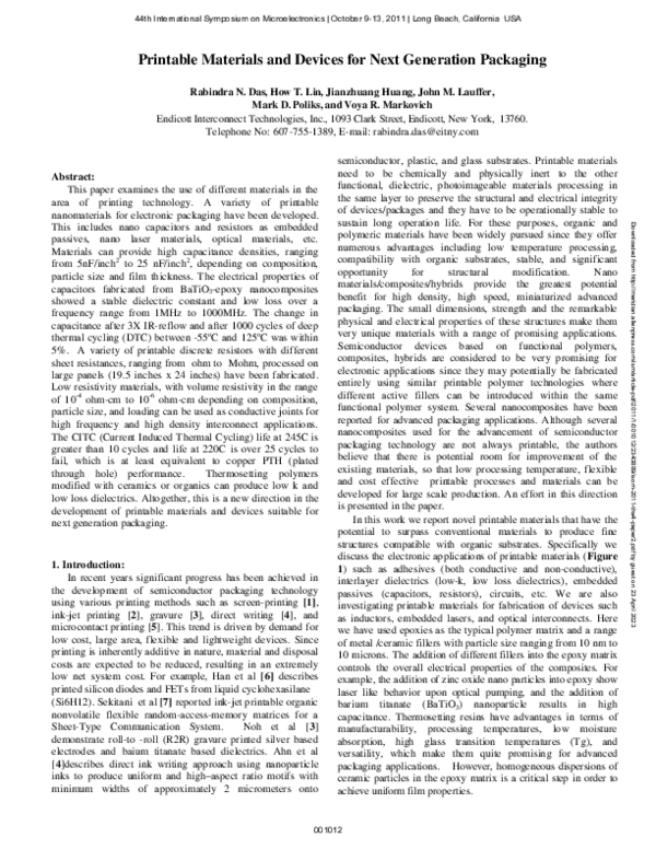 (PDF) Printable Materials and Devices for Next Generation Packaging