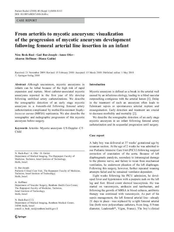 (PDF) From arteritis to mycotic aneurysm: visualization of the ...