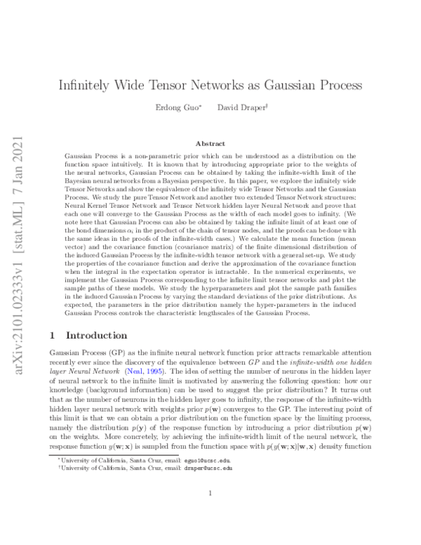 (PDF) Infinitely Wide Tensor Networks as Gaussian Process