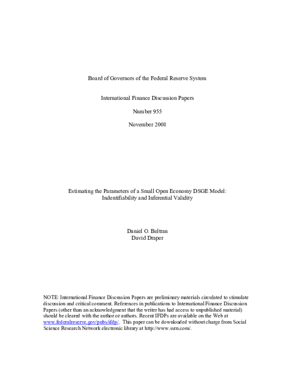 Pdf Estimating The Parameters Of A Small Open Economy Dsge Model