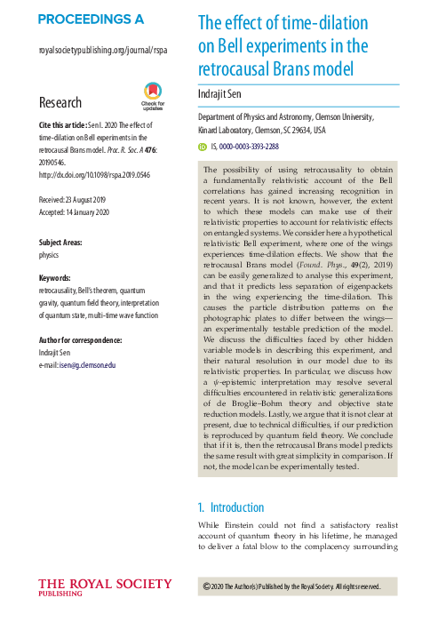 (PDF) The effect of time-dilation on Bell experiments in the retrocausal Brans model