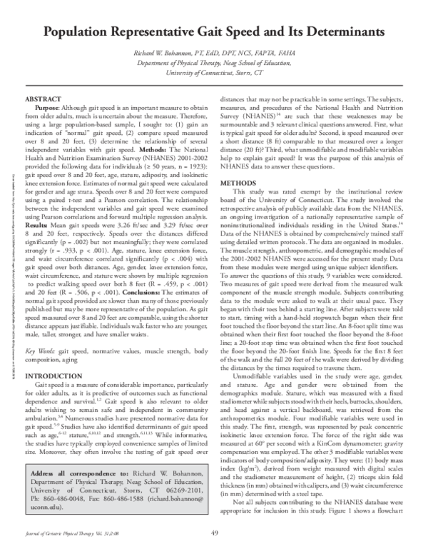 (PDF) Population Representative Gait Speed and Its Determinants