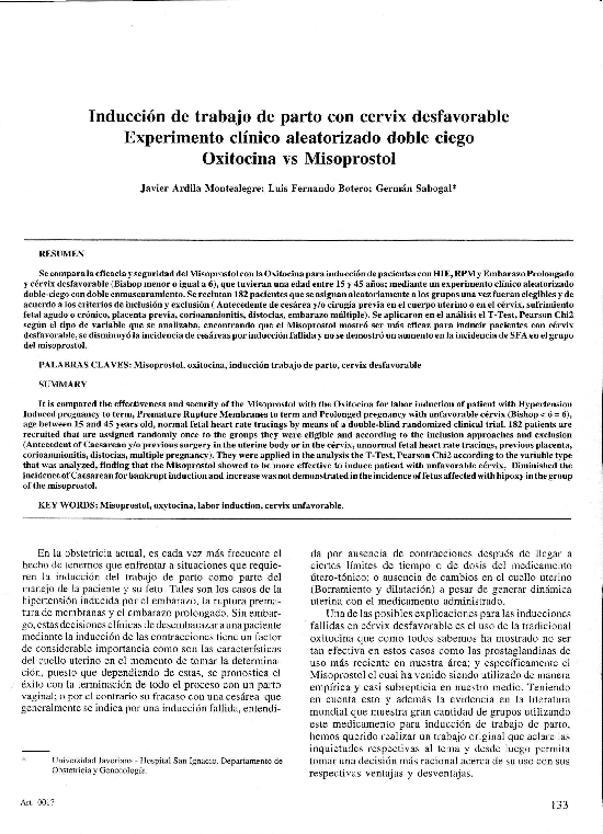 (PDF) Inducción de trabajo de parto con cérvix desfavorable ...