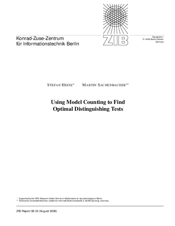 Pdf Using Model Counting To Find Optimal Distinguishing Tests