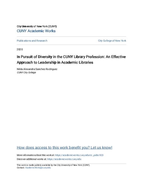In Pursuit of Diversity in the CUNY Library Profession: An Effective ...