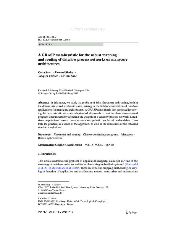 (PDF) A GRASP metaheuristic for the robust mapping and routing of ...