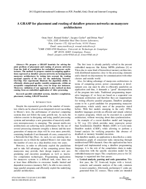 (PDF) A GRASP for Placement and Routing of Dataflow Process Networks on Many-Core Architectures