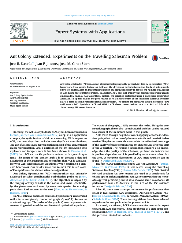 (PDF) Ant Colony Extended: Experiments on the Travelling Salesman Problem