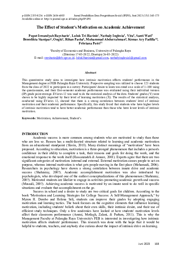 (PDF) The Effect of Student’s Motivation on Academic Achievement