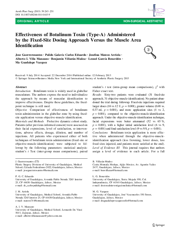 (PDF) Effectiveness of Botulinum Toxin (Type-A) Administered by the ...