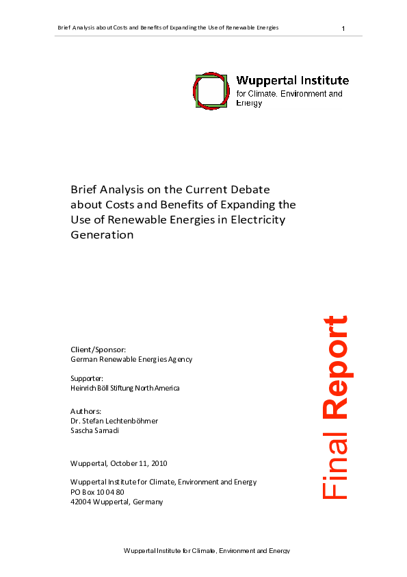 (PDF) Brief Analysis on the Current Debate about Costs and Benefits of ...