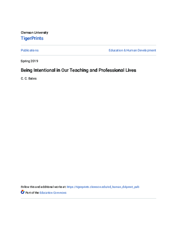 (PDF) Being Intentional in Our Teaching and Professional Lives