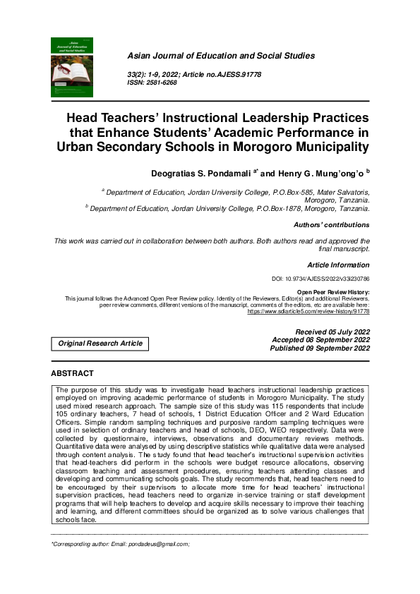 (PDF) Head Teachers’ Instructional Leadership Practices that Enhance ...