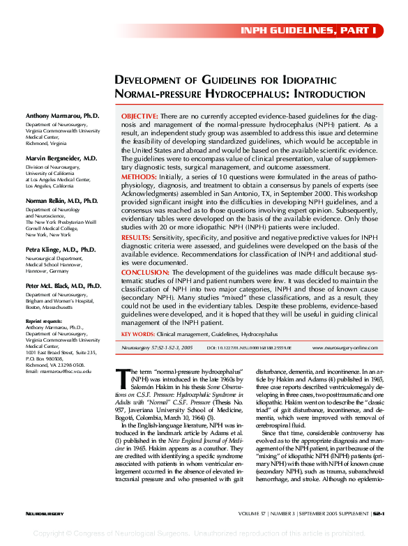 Pdf Development Of Guidelines For Idiopathic Normal Pressure Hydrocephalus Introduction