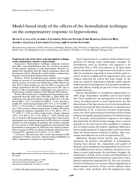(PDF) Model-based study of the effects of the hemodialysis technique on ...