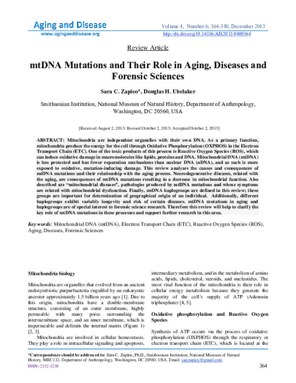 (PDF) mtDNA Mutations and Their Role in Aging, Diseases and Forensic ...