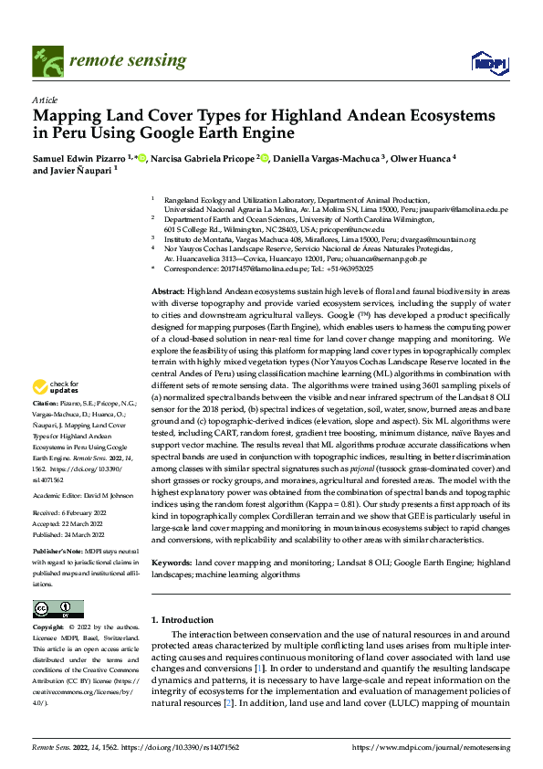 (PDF) Mapping Land Cover Types for Highland Andean Ecosystems in Peru Using Google Earth Engine ...