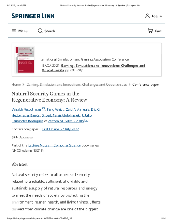 (PDF) Natural Security Games in the Regenerative Economy: A Review