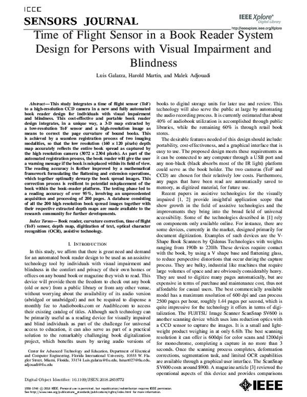 (PDF) Time-of-Flight Sensor in a Book Reader System Design for Persons With Visual Impairment ...