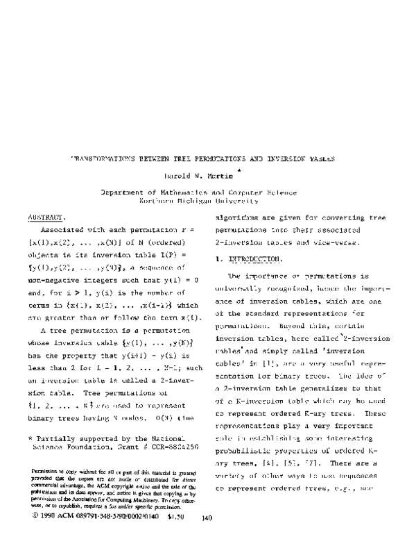 (PDF) Transformations between tree permutations and inversion tables