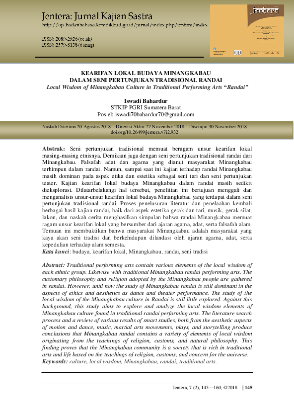 (PDF) Kearifan Lokal Budaya Minangkabau Dalam Seni Pertunjukkan ...