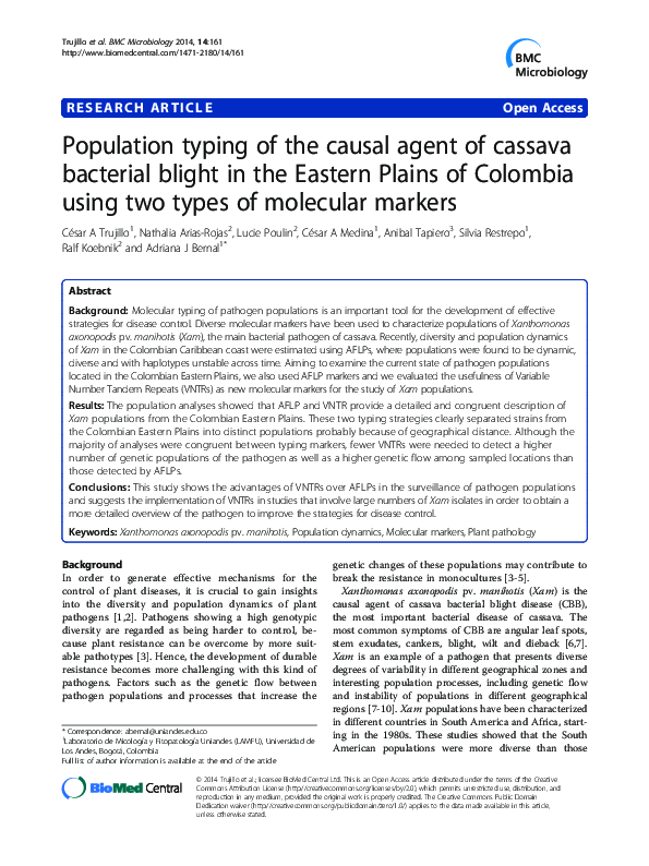 (PDF) Population typing of the causal agent of cassava bacterial blight ...