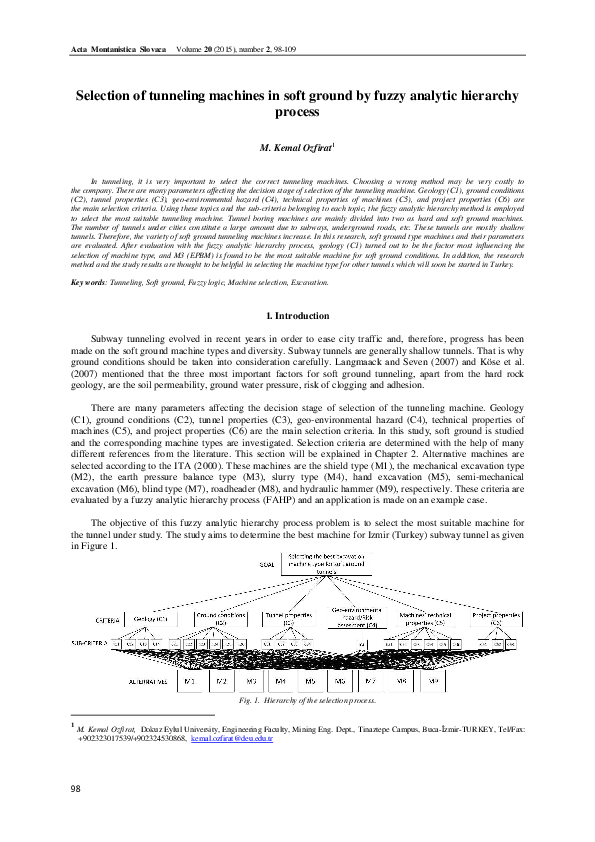 (PDF) Selection of tunneling machines in soft ground by fuzzy analytic hierarchy process