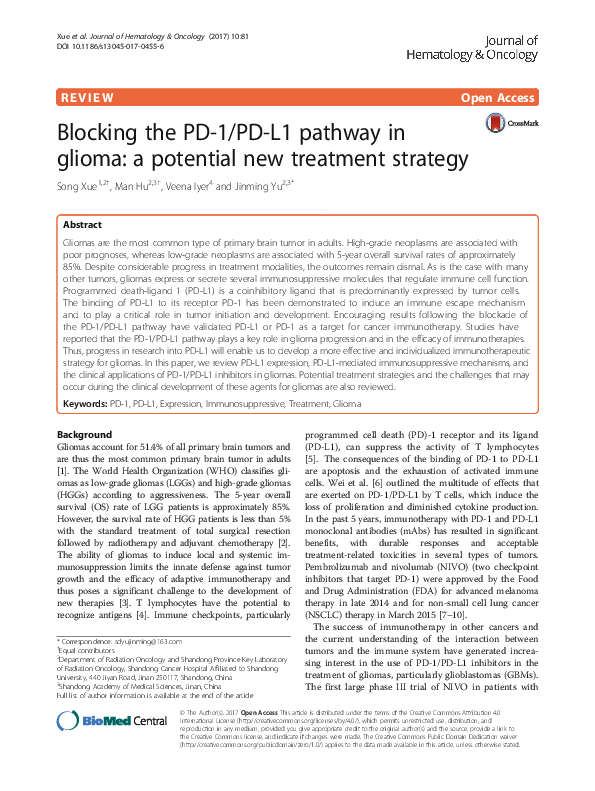 (PDF) Blocking the PD-1/PD-L1 pathway in glioma: a potential new ...