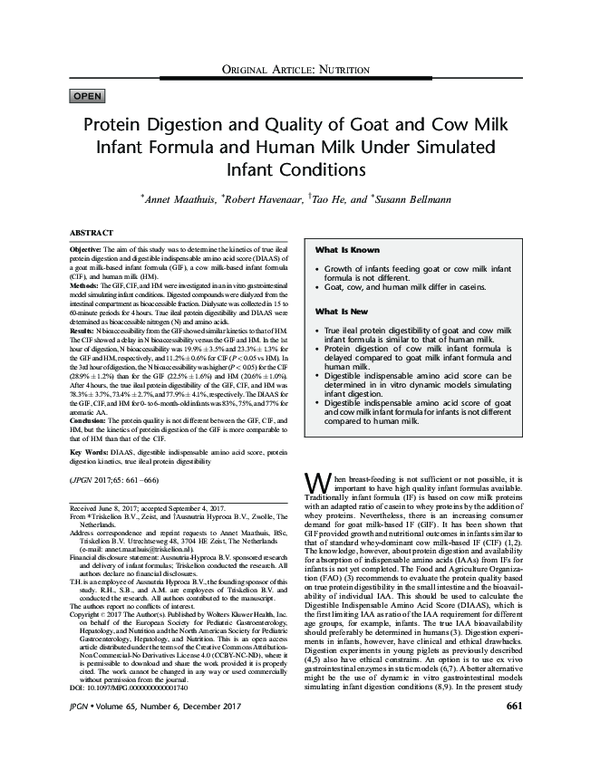 (PDF) Protein Digestion and Quality of Goat and Cow Milk Infant Formula ...