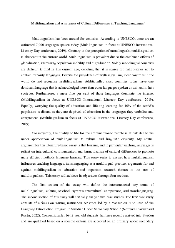 (DOC) Multilingualism and Awareness of Cultural Differences in Teaching ...