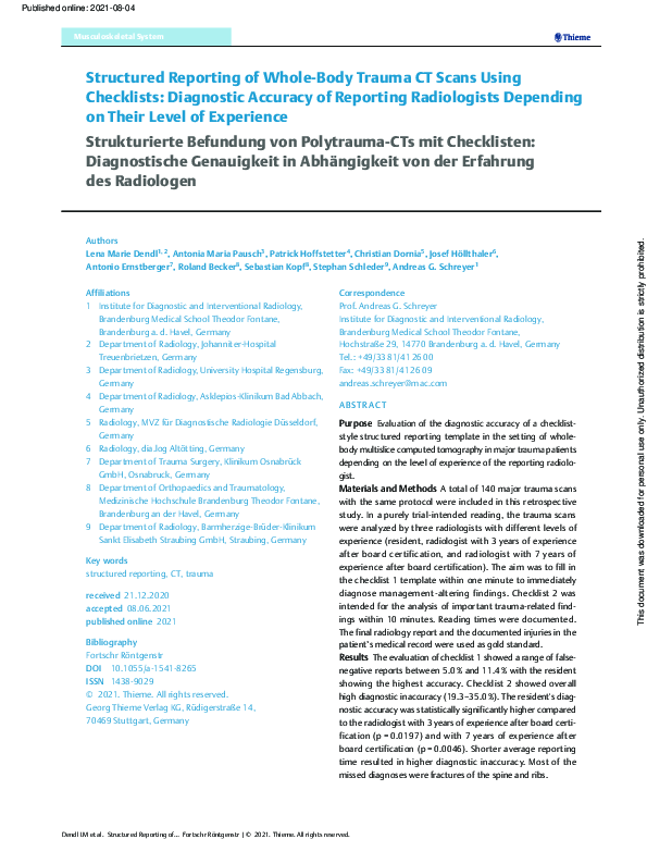 (PDF) Structured Reporting of Whole-Body Trauma CT Scans Using ...
