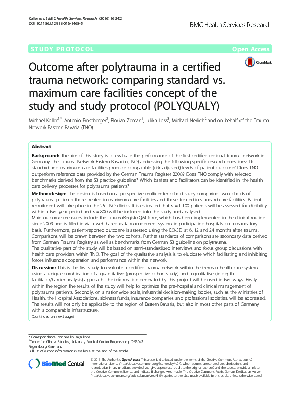 (PDF) Outcome after polytrauma in a certified trauma network: comparing ...