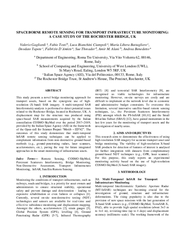 (PDF) Spaceborne Remote Sensing for Transport Infrastructure Monitoring: A Case Study of the ...