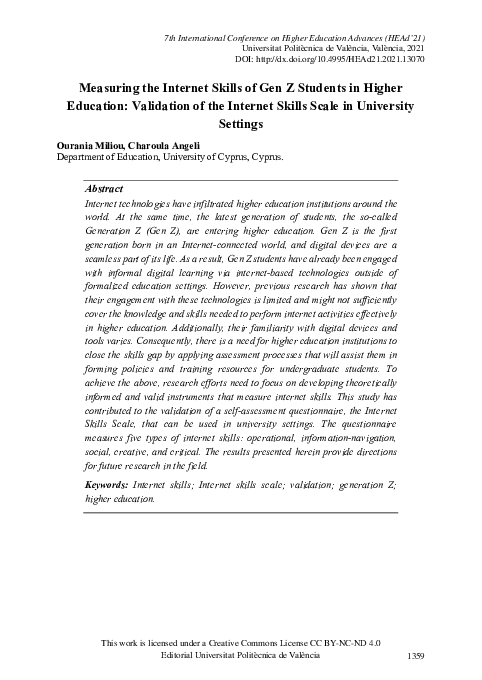 (PDF) Measuring the Internet Skills of Gen Z Students in Higher ...