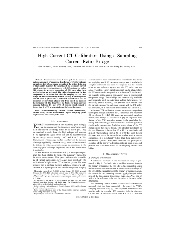 (PDF) High-Current CT Calibration Using a Sampling Current Ratio Bridge (PDF) High-Current CT Calibration Using a Sampling Current Ratio Bridge
