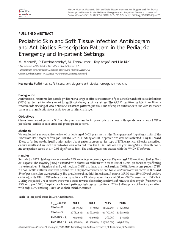 (PDF) Pediatric Skin and Soft Tissue Infection Antibiogram and ...