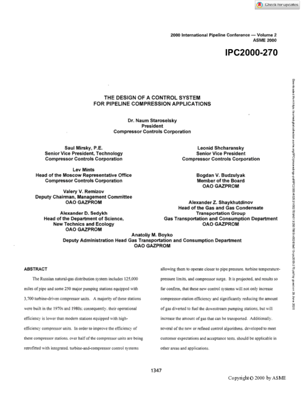 (PDF) The Design of a Control System for Pipeline Compression Applications