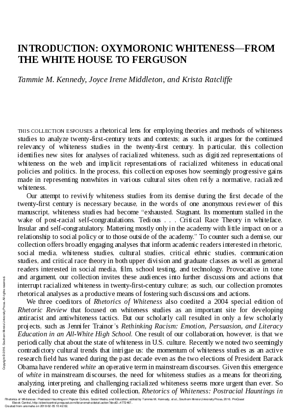 (PDF) Oxymoronic Whiteness: From the Whitehouse to Ferguson