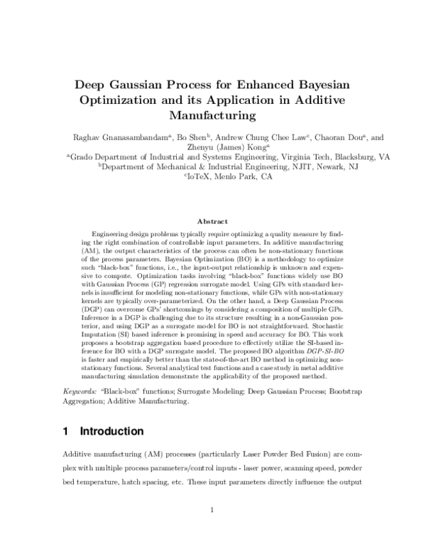 Pdf Deep Gaussian Process For Enhanced Bayesian Optimization And Its Application In Additive