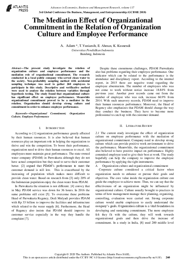 (PDF) The Mediation Effect of Organizational Commitment in the Relation of Organization Culture ...