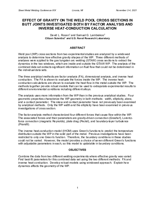 (PDF) EFFECT OF GRAVITY ON THE WELD POOL CROSS SECTIONS IN BUTT JOINTS ...