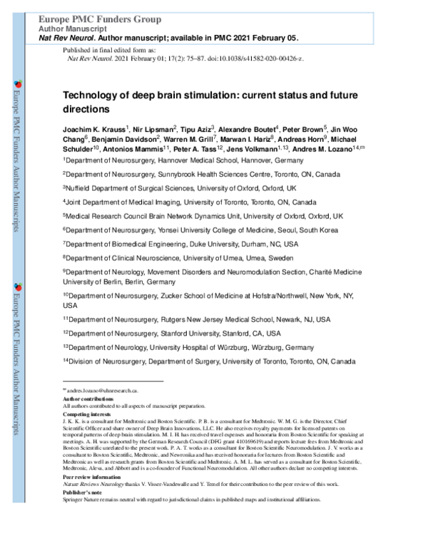 (PDF) Technology of deep brain stimulation: current status and future ...