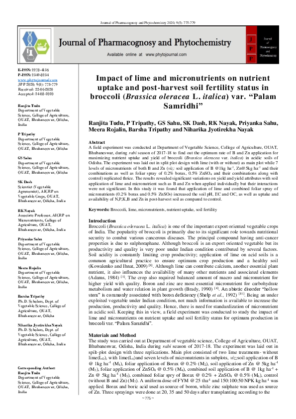 (PDF) Impact of lime and micronutrients on nutrient uptake and post-harvest soil fertility ...