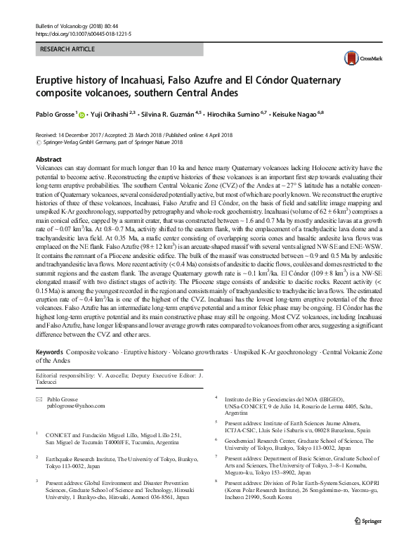 (PDF) Eruptive history of Incahuasi, Falso Azufre and El Cóndor ...