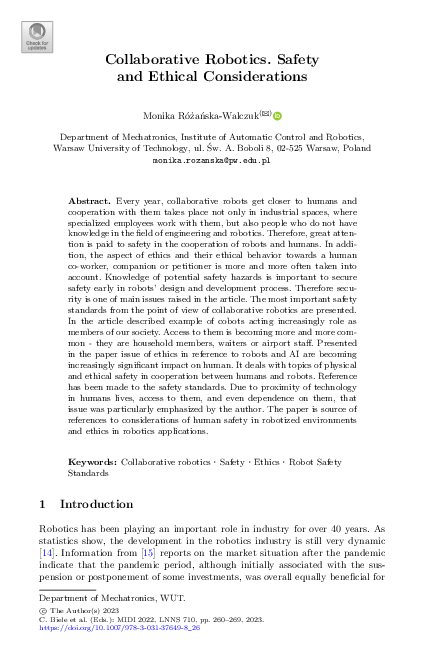 (PDF) Collaborative Robotics. Safety and Ethical Considerations
