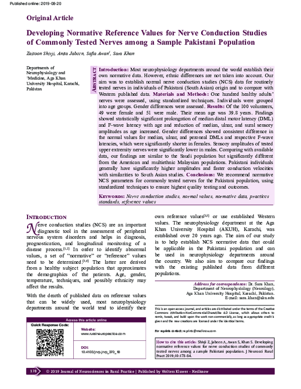 (PDF) Developing Normative Reference Values for Nerve Conduction ...